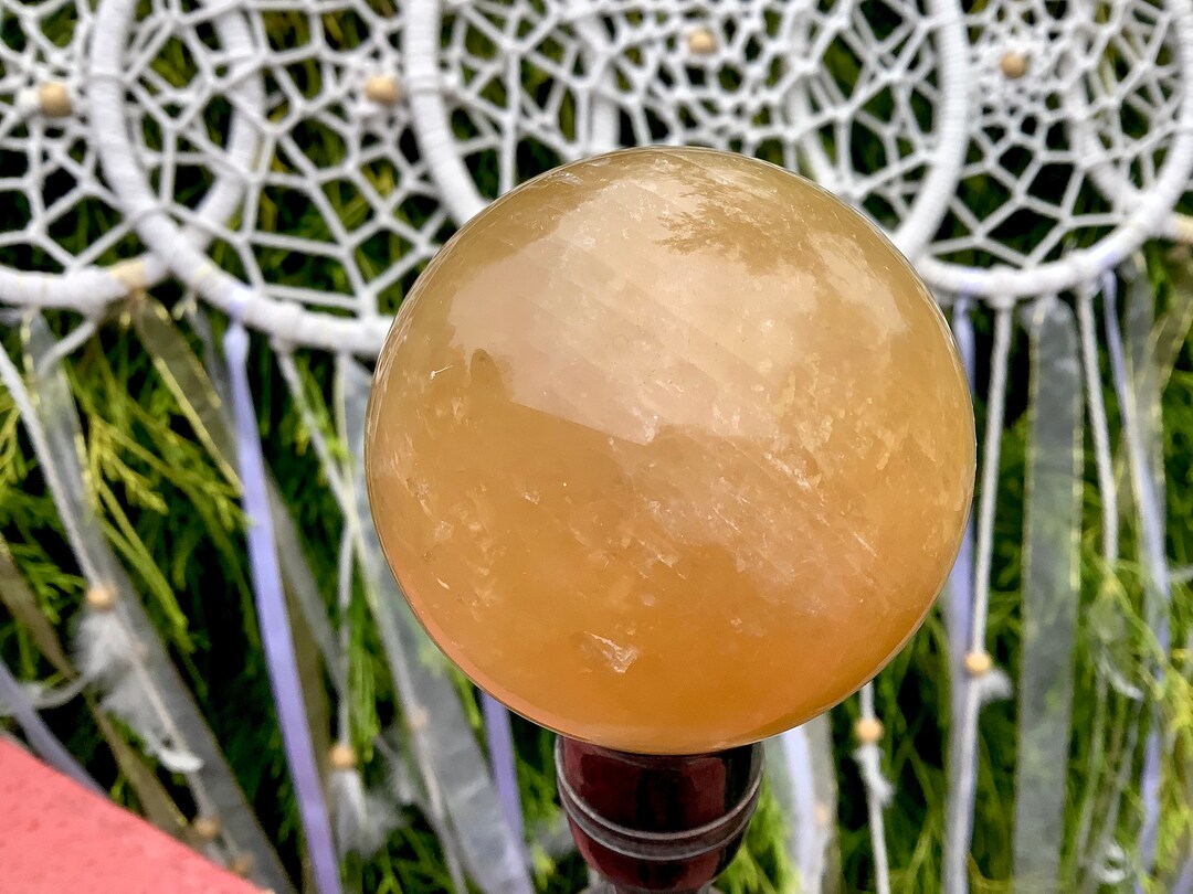 Yellow Calcite Crystal Ball ~ 10 Oz. ~ 2" Wide Sphere ~ Sparkling ...