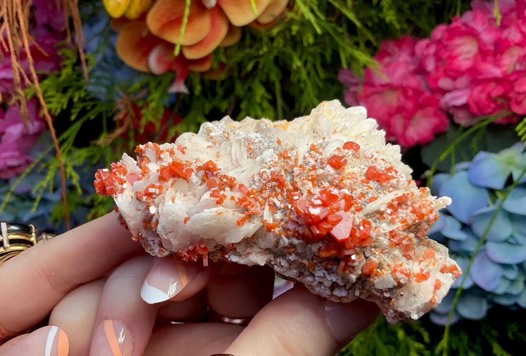 Vanadinite on Barite Cluster ~ Large 7 Oz. ~ 3" Long ~ Ultra Sparkling ...