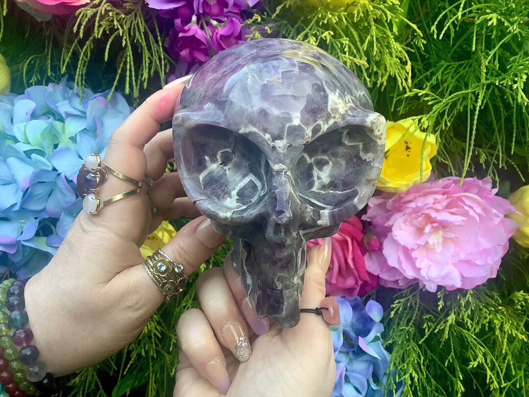 Amethyst Alien Crystal Skull Large 3 Lb. 5 Long Stunning Purple, White ...
