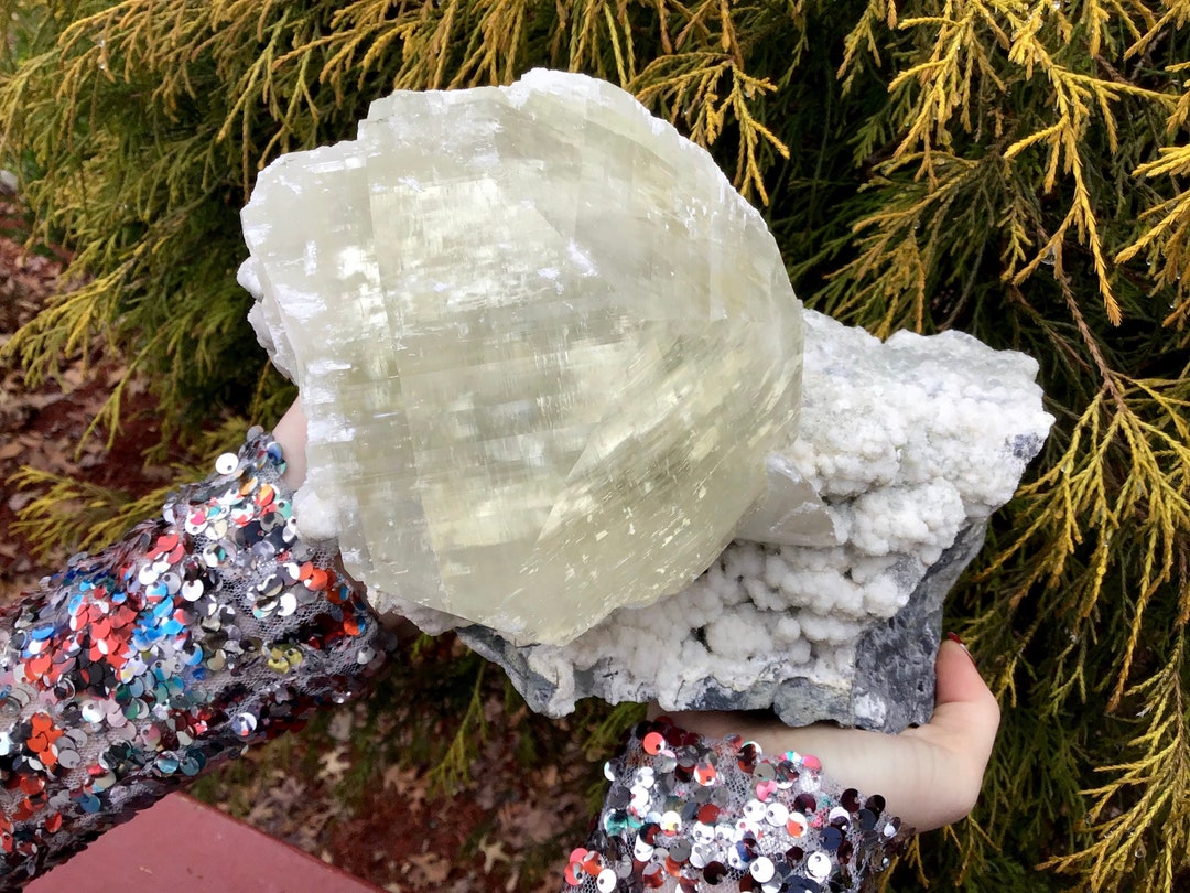 Large Clear Calcite Crystal Cluster: Fluorite & Quartz Matrix, 8" Long ...