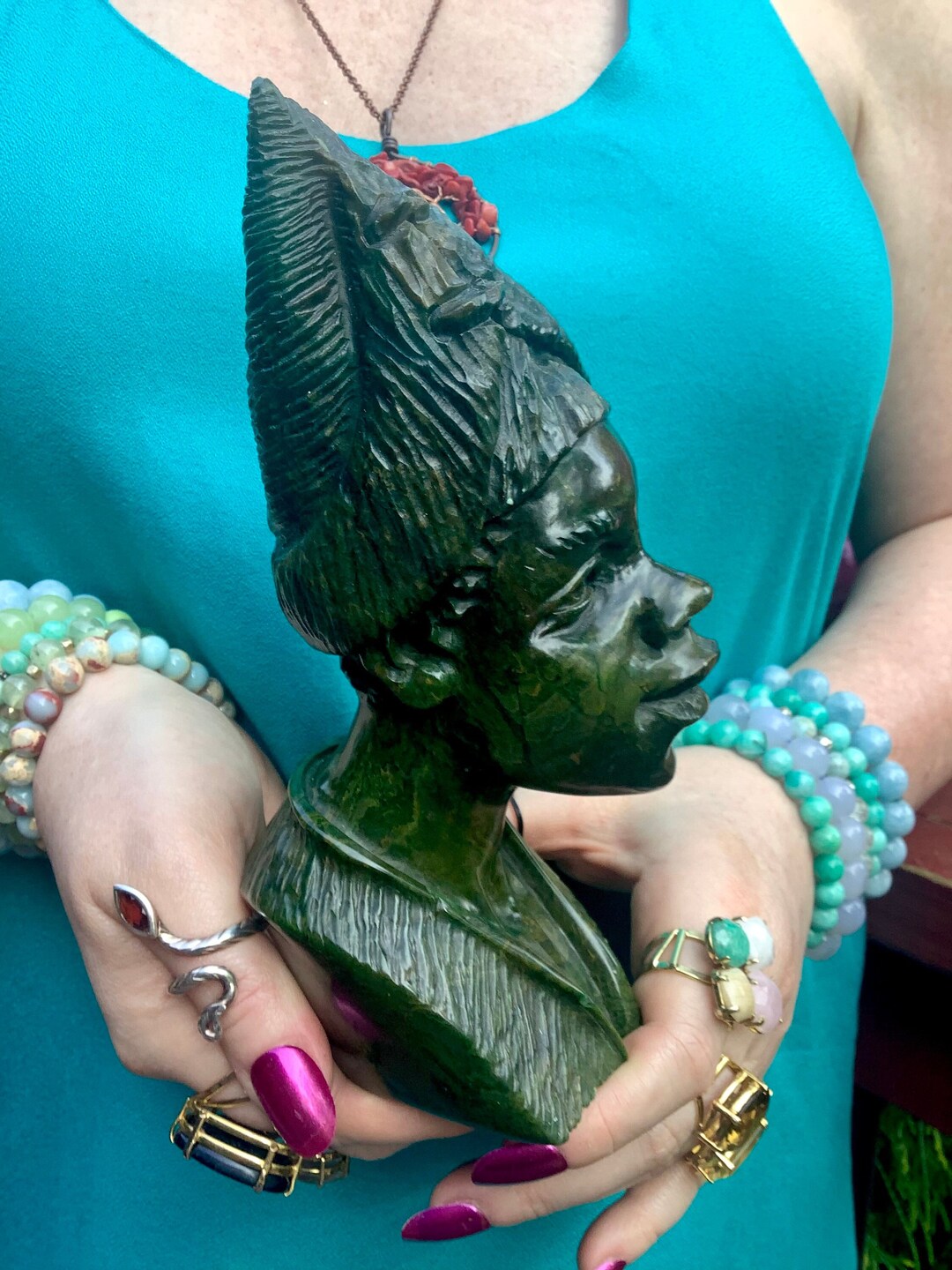 Verdite African Shona Tribe Zulu Princess Bust 2 Lb. 13 Oz. 7 Tall Hand ...