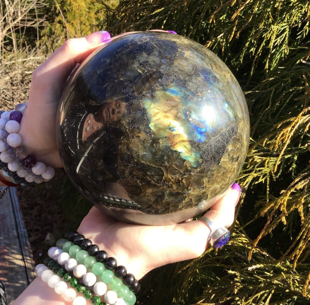 Labradorite Crystal Ball Large 9 Lb. Golden 5 Wide Flashy Iridescent ...