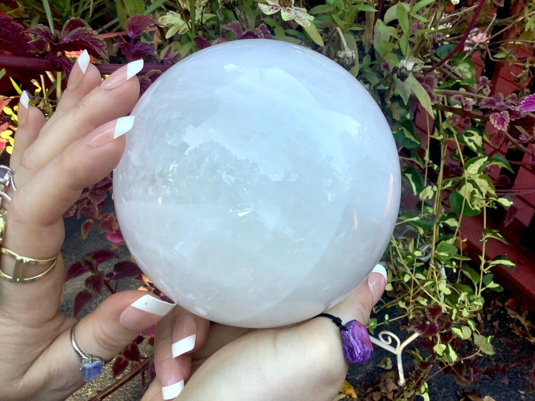 Large Snow Quartz Crystal Ball: Polished Reiki Altar Display (4" Wide ...
