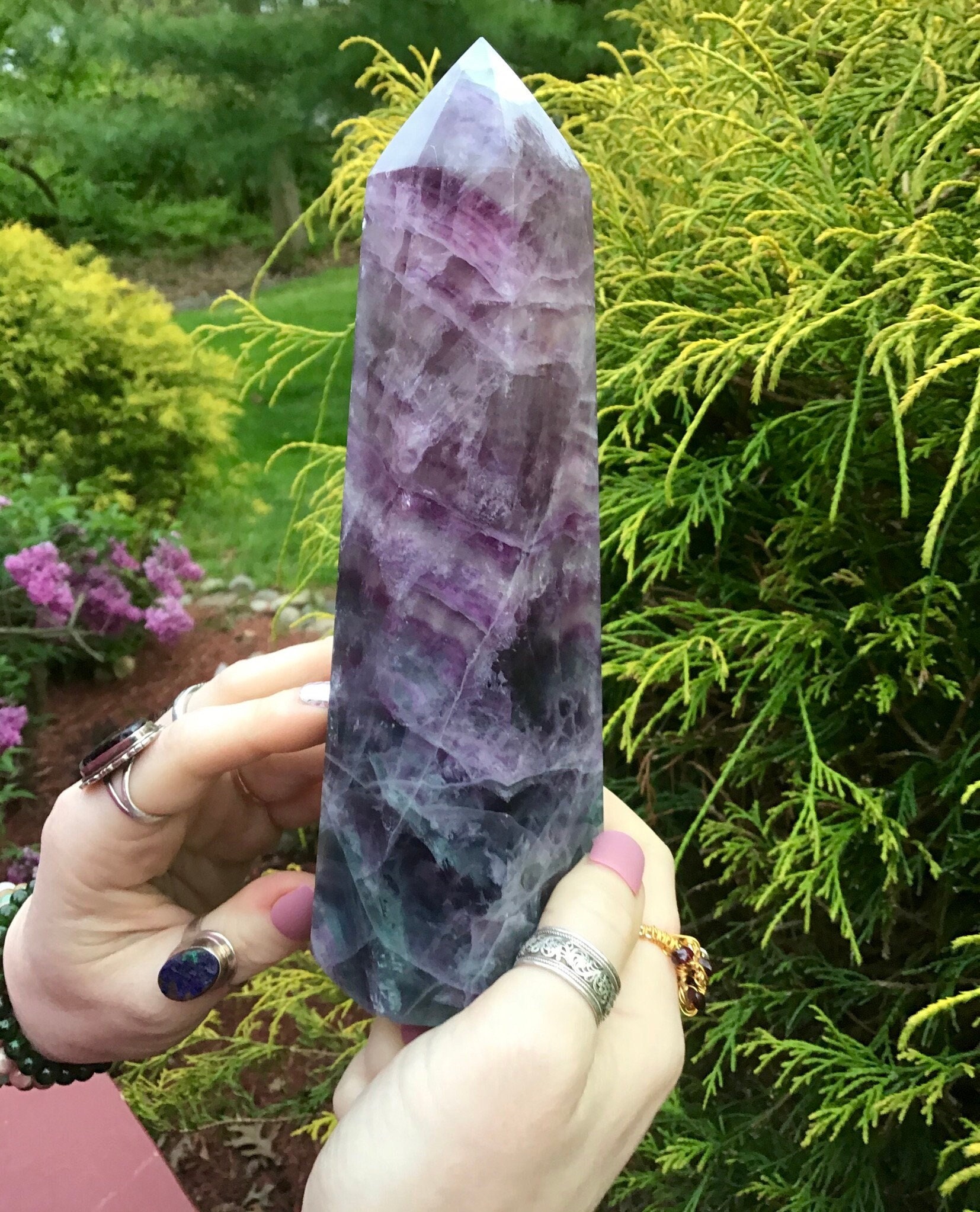Fluorite Generator Crystal Quartz 2 lb. Tower ~ 7 Tall ~ Big Swirling ...