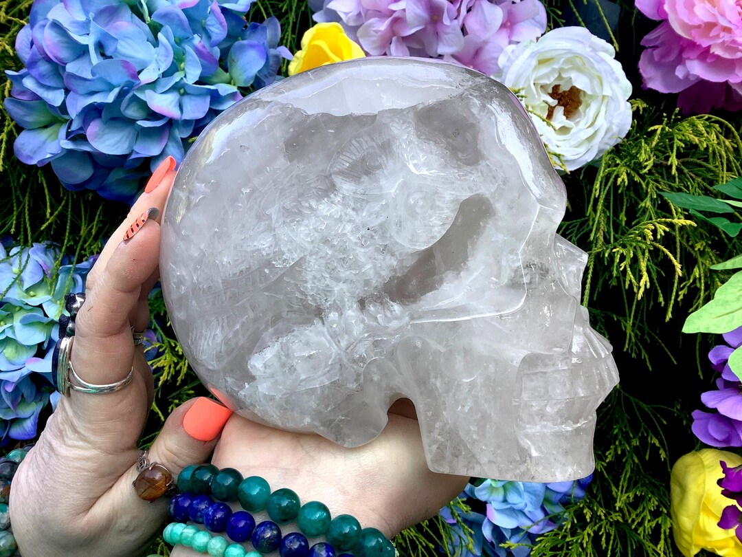 Large Clear Quartz Crystal Skull: Hand Carved With Owl Carving - Etsy