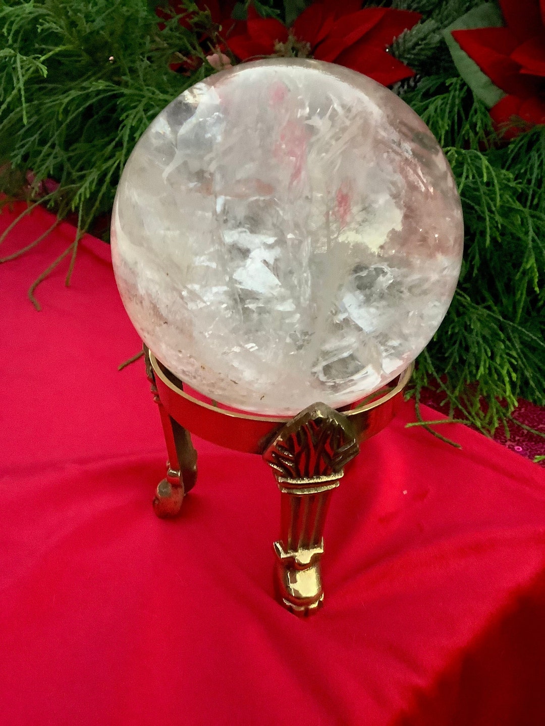 Crystal Ball With Brass Display Stand Clear Quartz Large 2 - Etsy