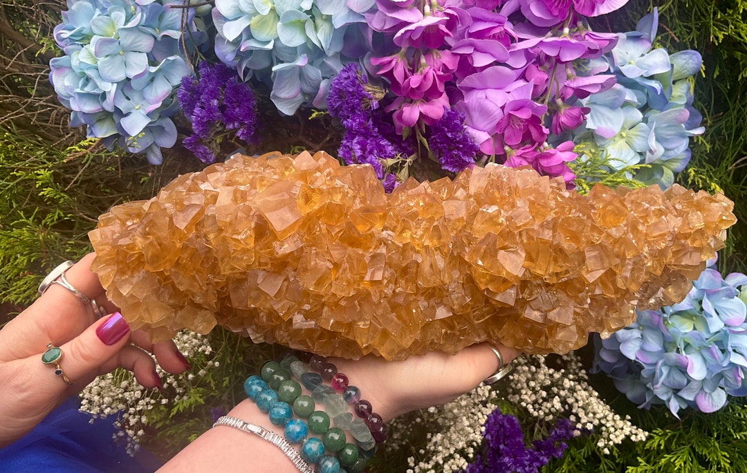 Golden Calcite Crystal Cluster Large 10 Lb. 13 Long Yellow Translucent ...