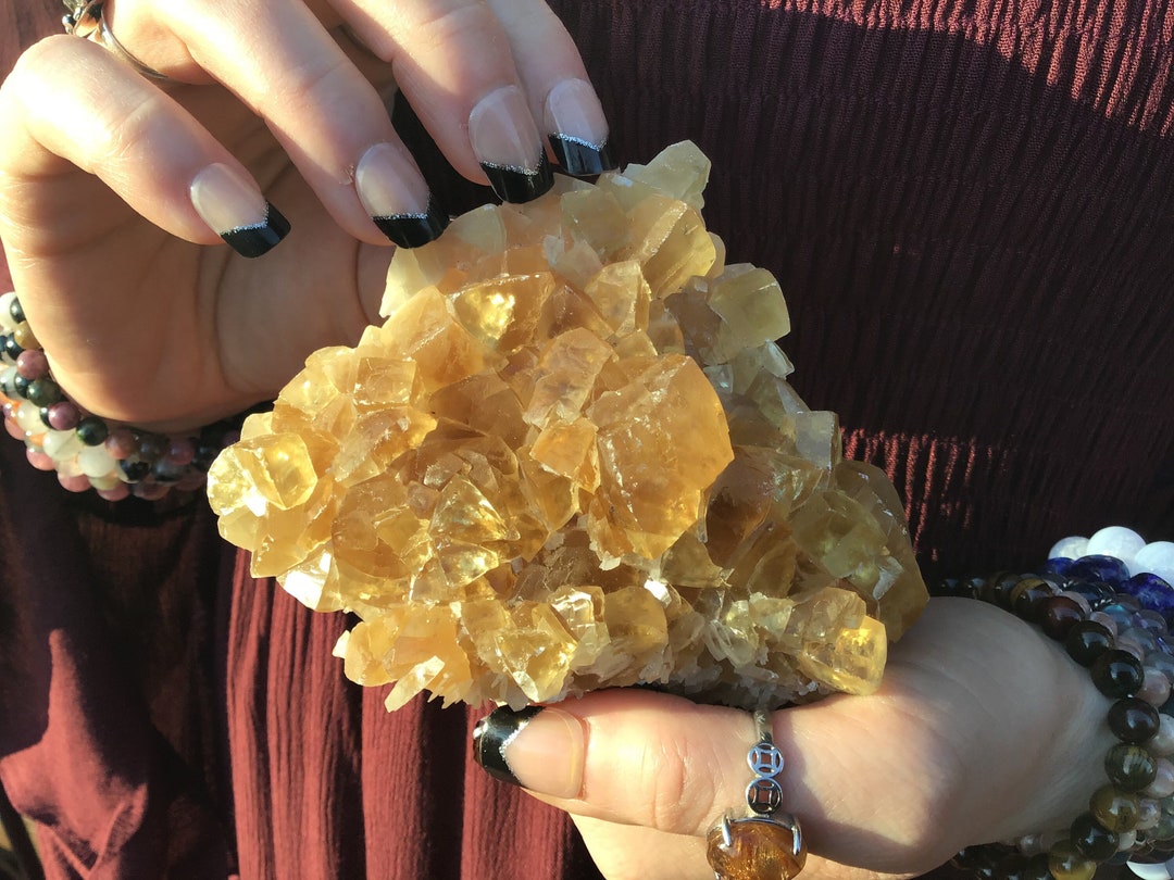 Golden Yellow Calcite Crystal Cluster: Sacred Geometry, Gem Quality - Etsy