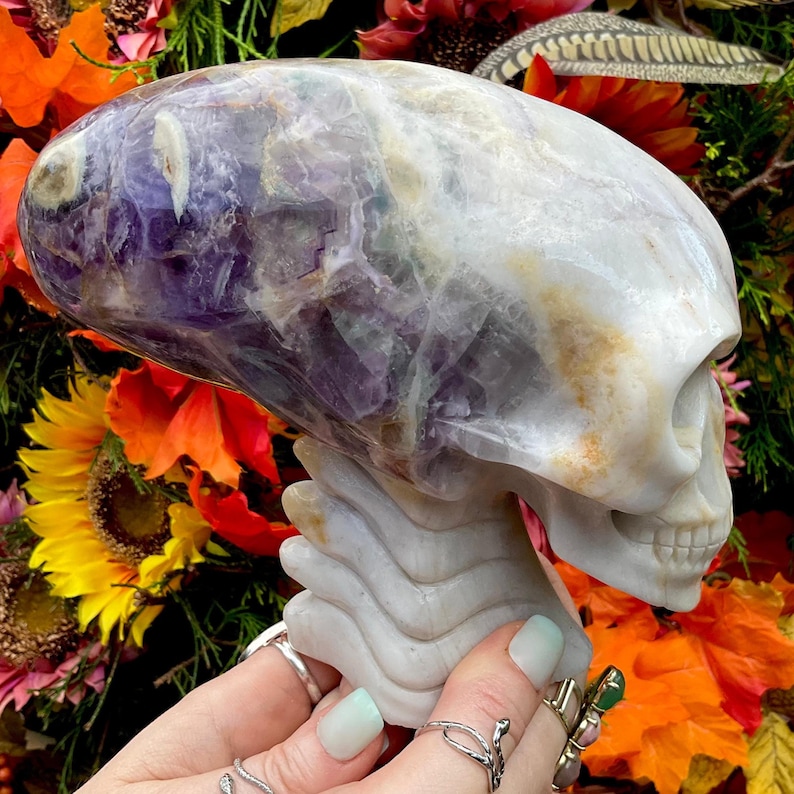 Purple Fluorite Crystal Alien Skull ~ Large 4 Lb 11 Oz ~ 6" Long ~ One ...