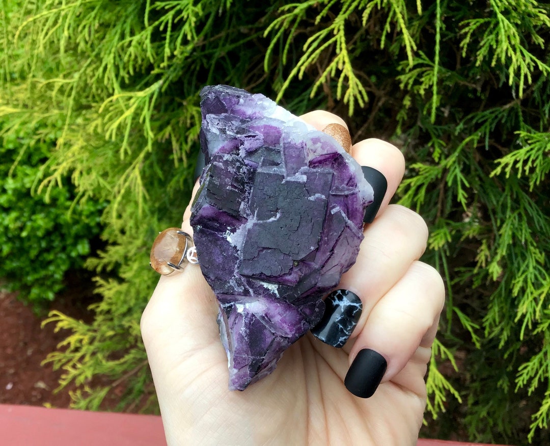 Fluorite Deep Purple Crystal Big 5.4 Oz. Cluster 3 Long Sparkling ...