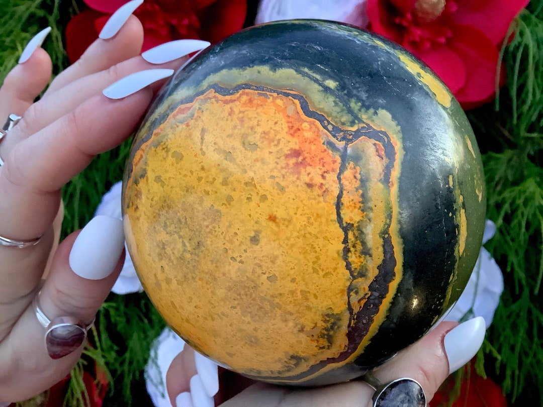 Jasper Crystal Ball 3 Lb. 11 Oz. With a Decorative Gold Display Stand 4 ...