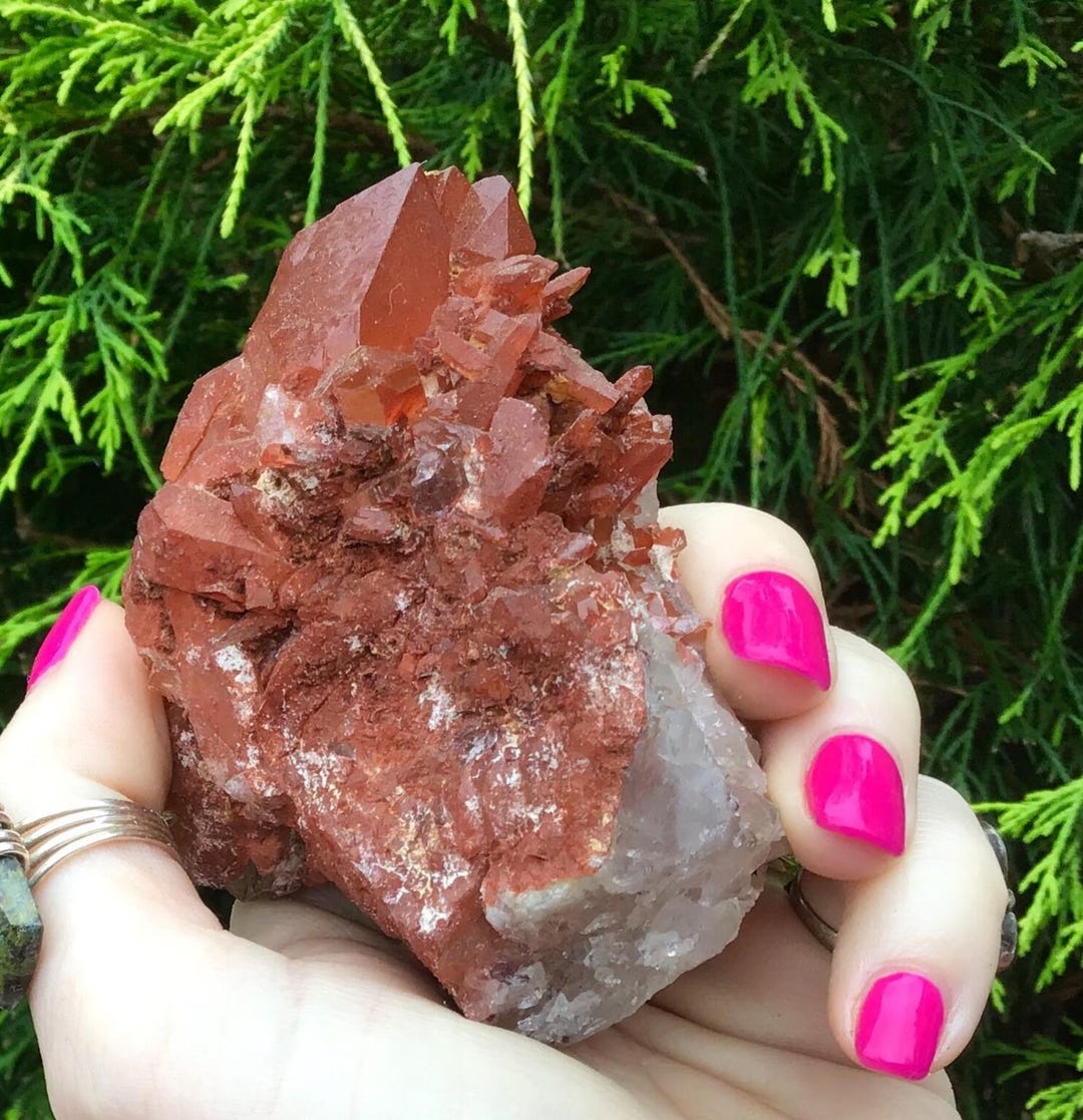 Red Quartz Crystal Cluster: Hematite Inclusions, Reiki Altar Display, 8 ...