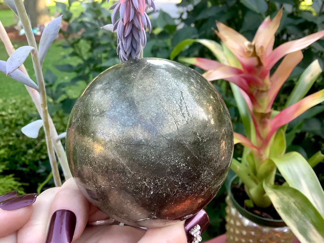 Pyrite Crystal Ball ~ Large 2 Lb. 6 Oz. Golden Sphere ~ 3“wide ...