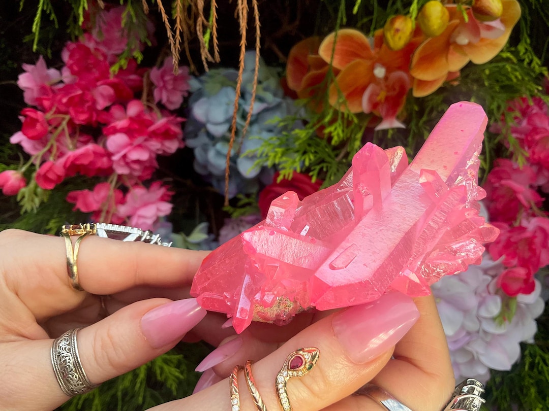 Pink Aura Quartz Crystal Cluster: Iridescent Sparkling Points, 6 Oz - Etsy