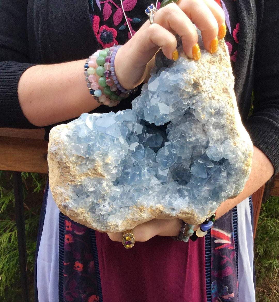 Blue Celestite Crystal Cluster ~ Large 16 Lb. 12 Oz. ~ 9" Long ...