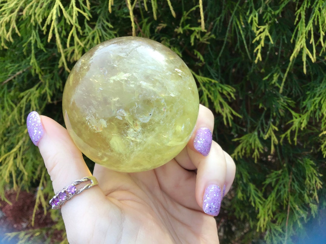 Citrine Crystal Ball ~ Large 12 Oz. ~ 2" Wide ~ Sparkling Rainbow ...