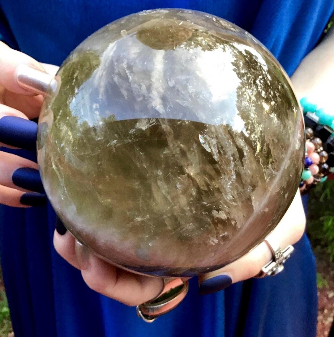Large Citrine Crystal Ball: 4" Yellow Quartz Sphere With Rainbow ...