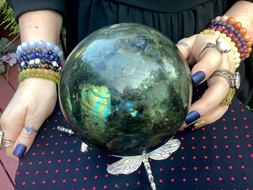 Labradorite Sphere Large 6 Lb. Crystal Ball 5 Wide With a Silver Metal ...
