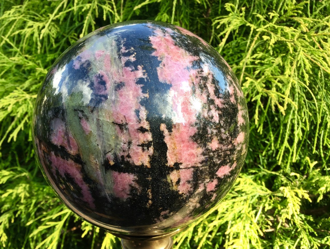 Rhodonite Crystal Ball ~ Large 5 Lb. 15 Oz. ~ 5" Wide ~ Pink, Black ...
