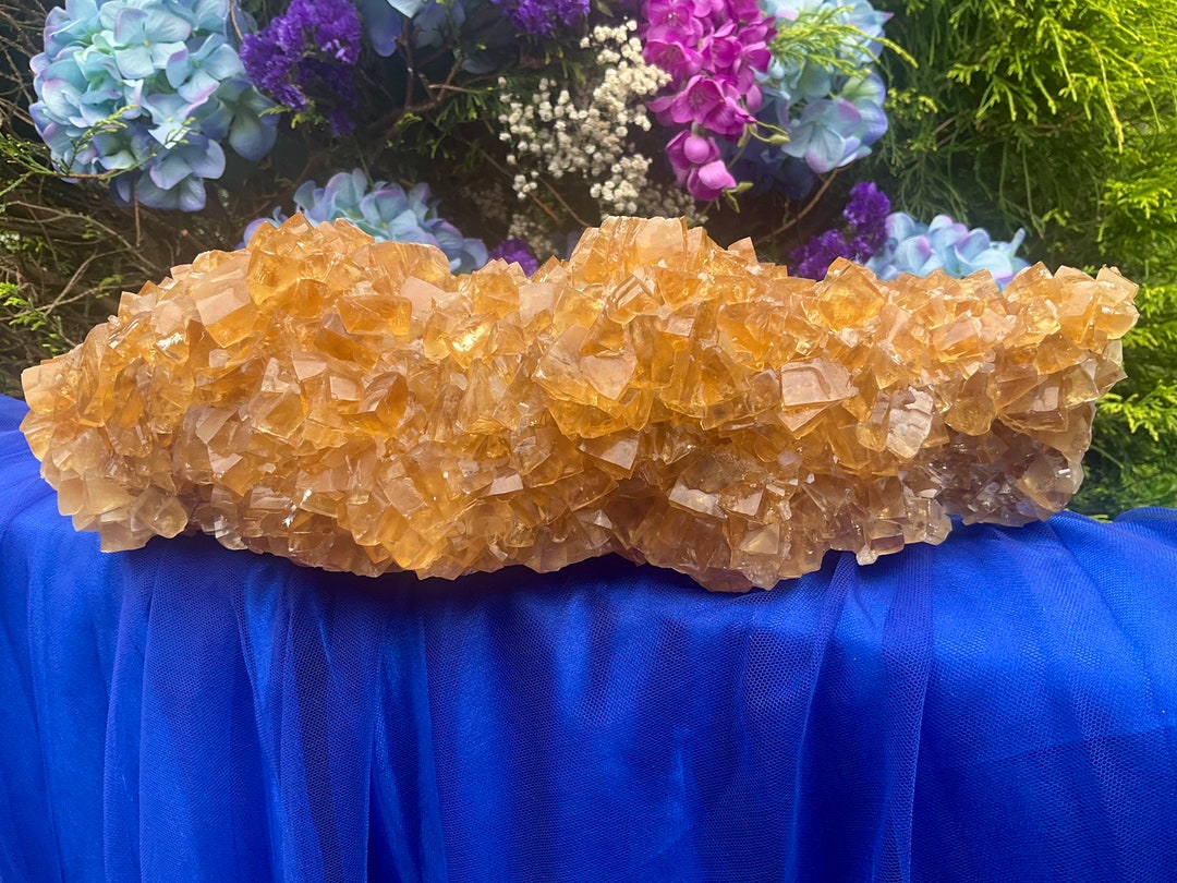 Large Yellow Calcite Crystal Cluster: Golden Translucent Cubic ...