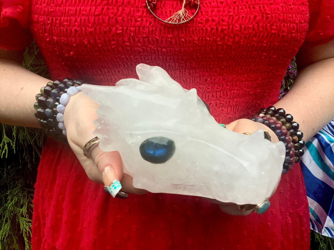Clear Quartz Crystal Dragon Skull Large 1 Lb. 9 Oz. 4 1/2 Long Hand ...