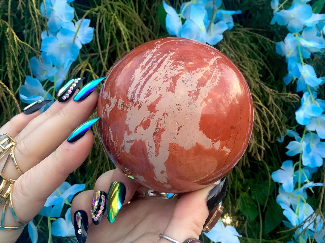 Red Jasper Crystal Ball ~ Large 2 Lb. 3 Oz. Quartz ~ 3 1/2" Wide ...