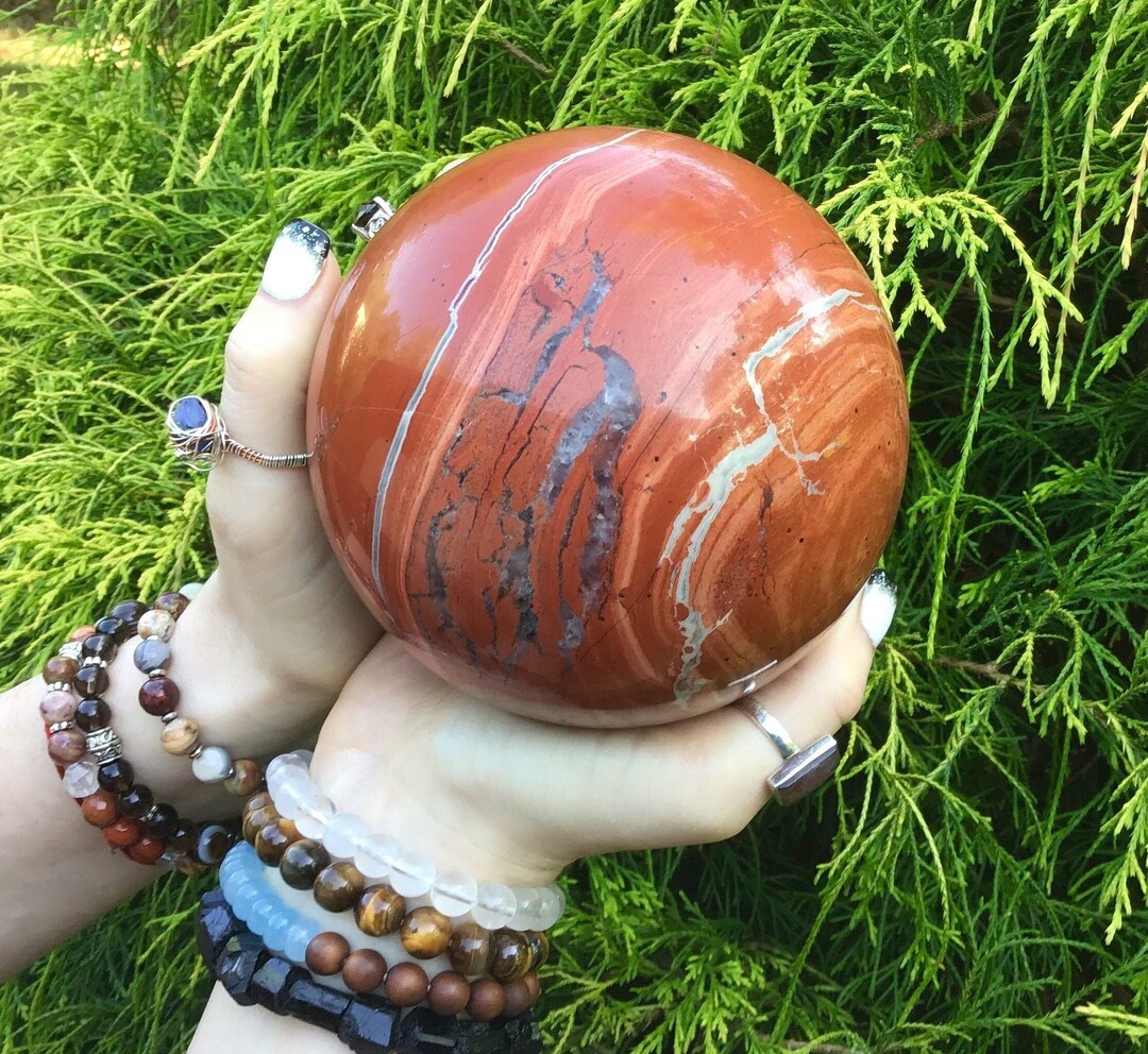 Jasper Large 3 Lb. 13. Oz. Crystal Ball 4 1/2 Wide Swirling Red Quartz ...