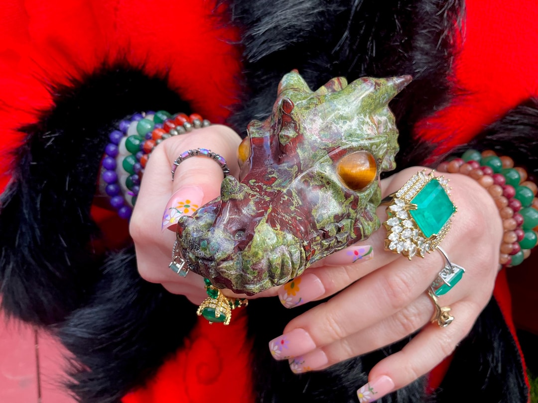 Bloodstone Dragon Skull Large 11 Oz. Crystal ~ 4" Long With Tigers Eye ...