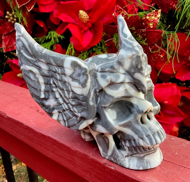 Fossilized Jasper Winged Apollo Crystal Skull ~ 4 Lb. ~ 6" Long ~ Hand ...