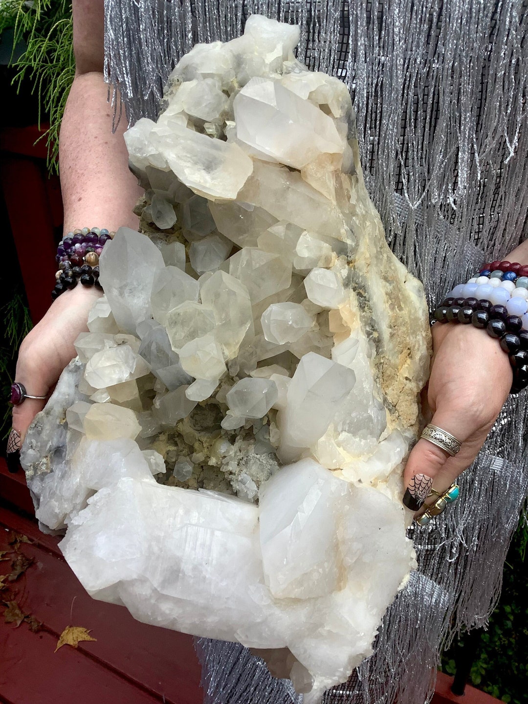 Quartz Crystal 25 Lb. Large Cluster 13 Tall Manganese & Silver ...