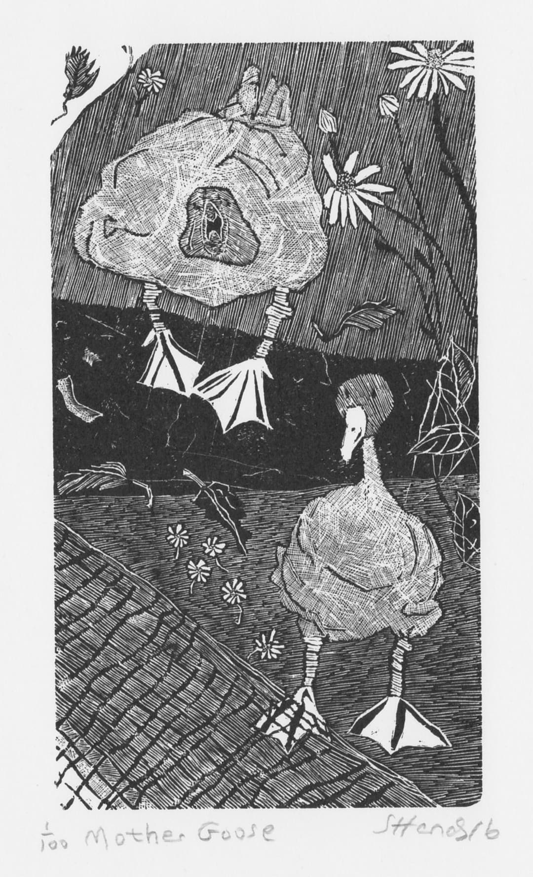 Mother Goose, Original Print Limited Edition Wood Engraving- Signed and ...
