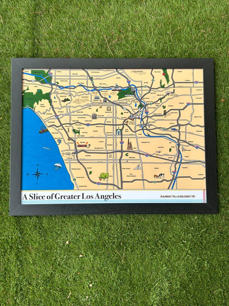 Los Angeles Map Illustration by Charles Labonge, L.A. City Poster 18” X ...