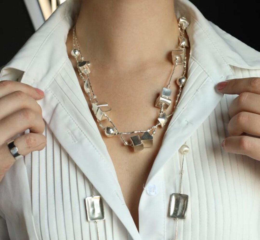 Silver Pebble Necklace - 22 Inch Satellite Chain - Etsy