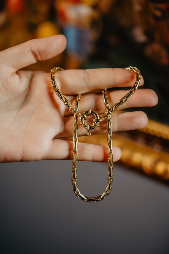 18k Vintage Italian Bolt Lock and Spring Ring Chain, … - Gem