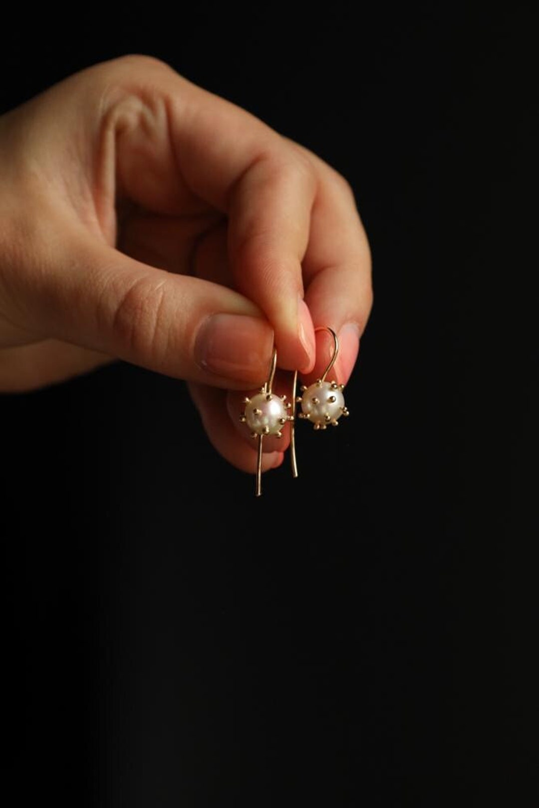 Spiky Pearl Earrings in Solid 18k Gold: Atomic Age Bridal Jewelry - Etsy