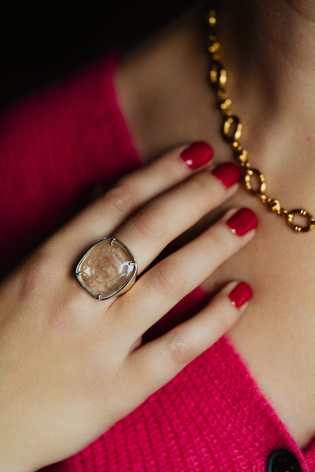 Medusa Intaglio Seal Ring, Sterling Silver Signet Ring for Women ...