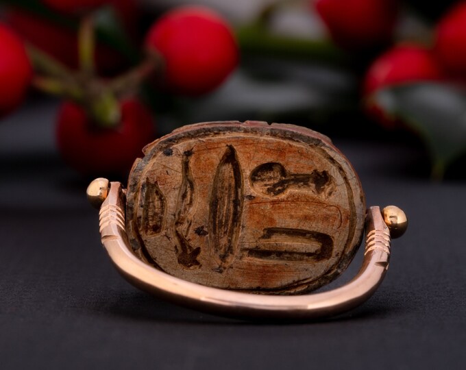 RARE Antique Scarab Swivel Ring Golden Hieroglyph Ring - Etsy