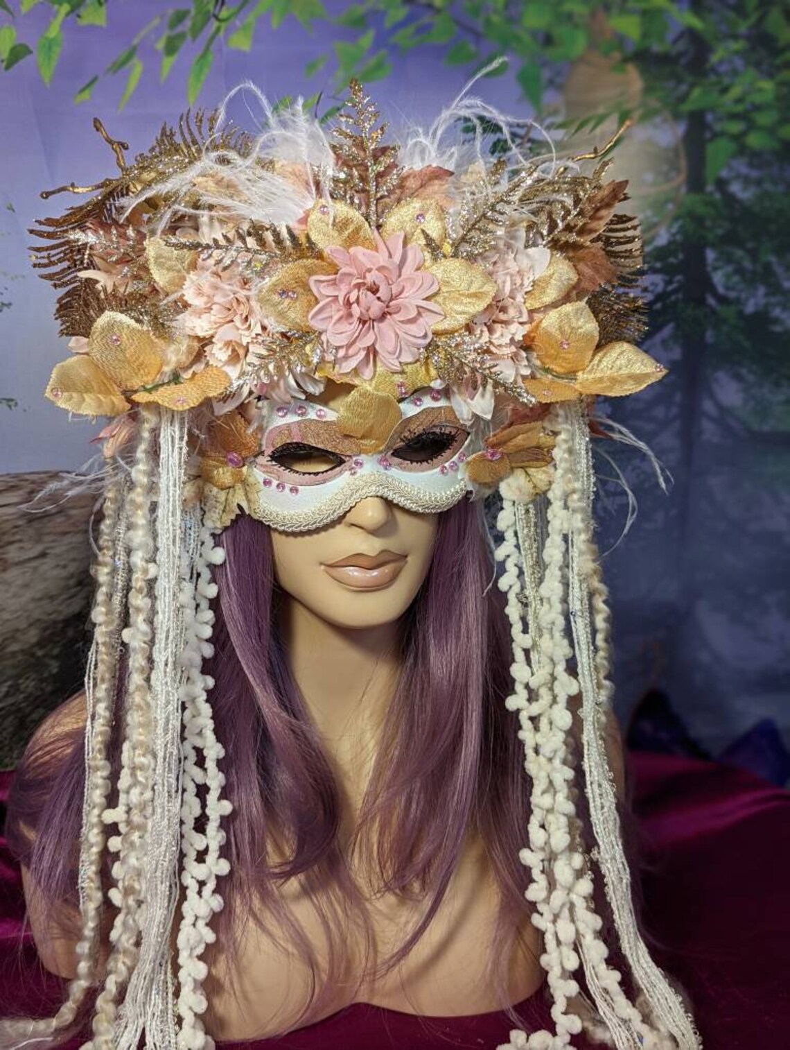 Ivory, Pink & Gold Fairy Headdress and Mask - Etsy