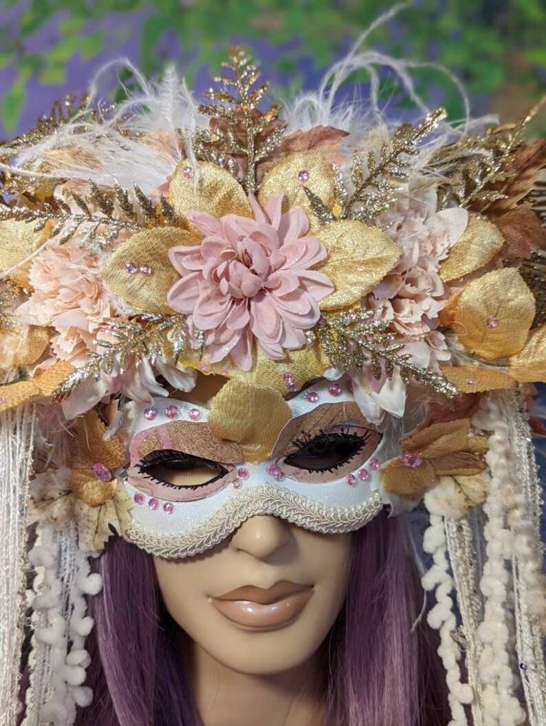 Ivory, Pink & Gold Fairy Headdress and Mask - Etsy