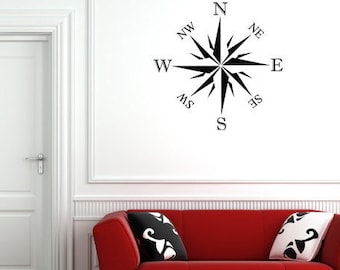 Compass Wall Decal Vinyl Sticker Compass Rose Nautical Interior Wall ...