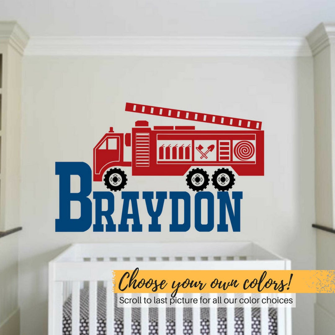 Firetruck Decal Set Initial & Name Personalized Truck Wall Decal Boys ...