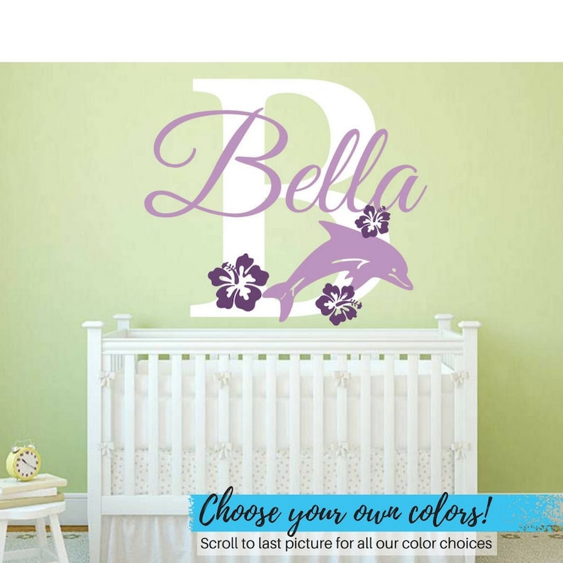 Dolphin Wall Decal Personalized Name and Initial With Hawaiian | Etsy