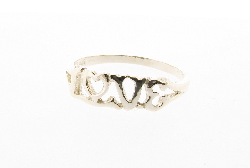 Love Word Ring Sterling Silver Script Letters UK Sizes J to R | Etsy