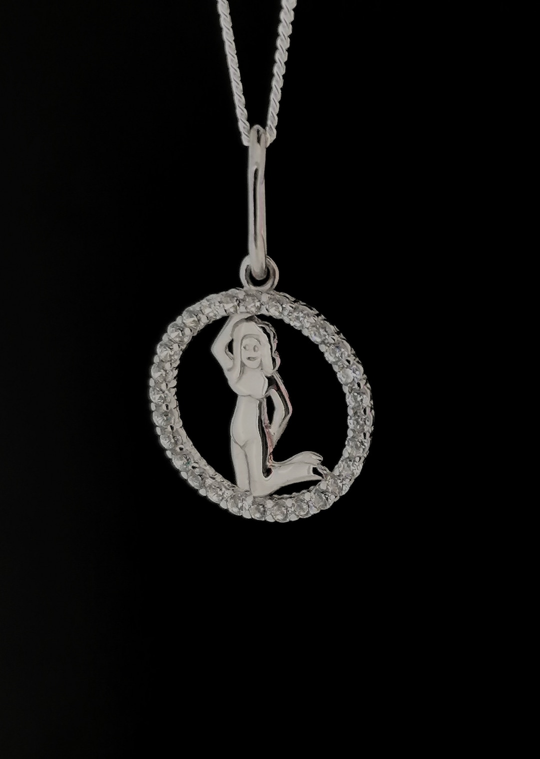 Sterling Silver Virgo Zodiac Star Sign Pendant, Round Diamond Simulant ...
