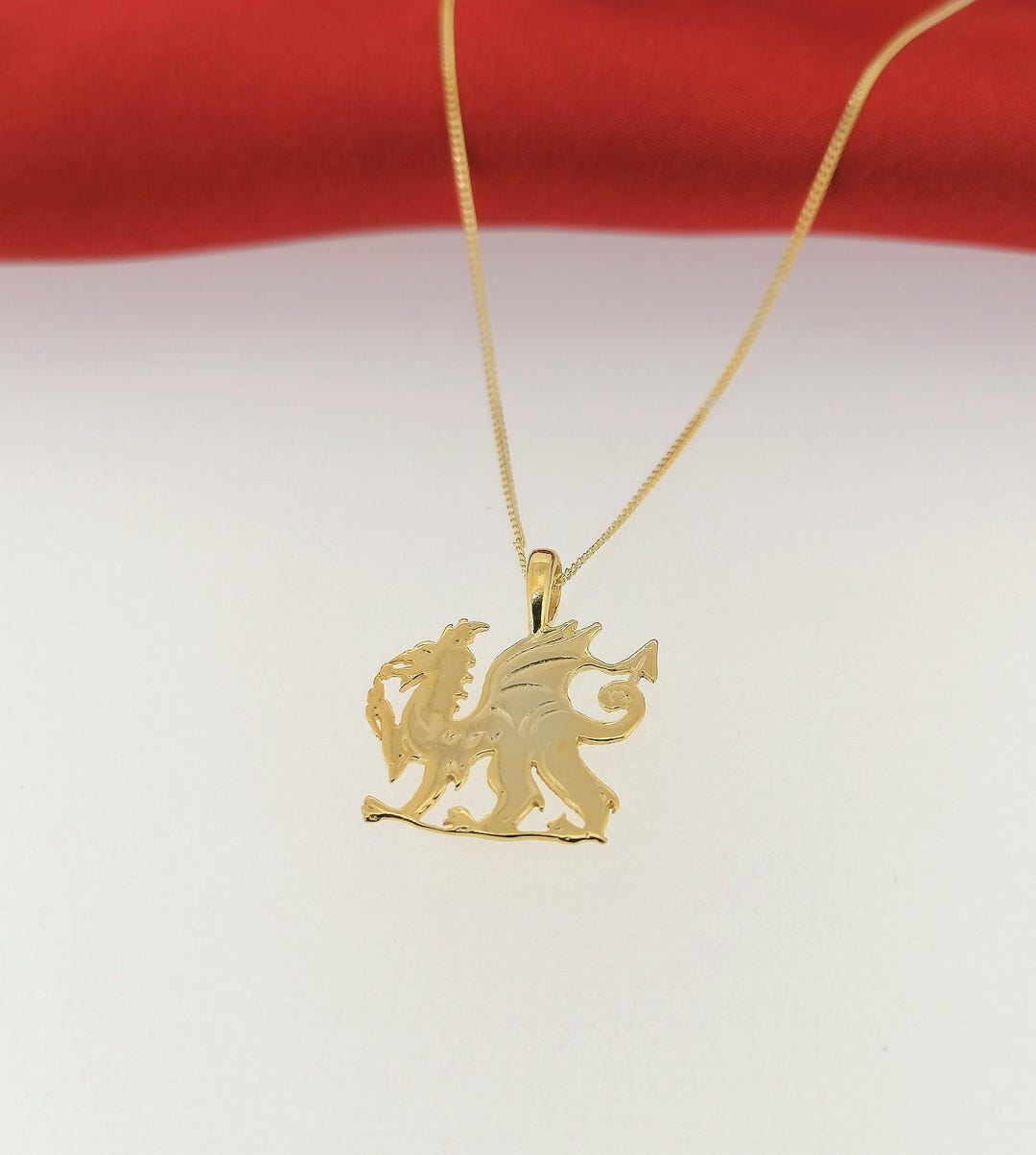 14k Yellow Gold Plated Welsh Dragon Pendant Necklace, Draco Red Dragon ...