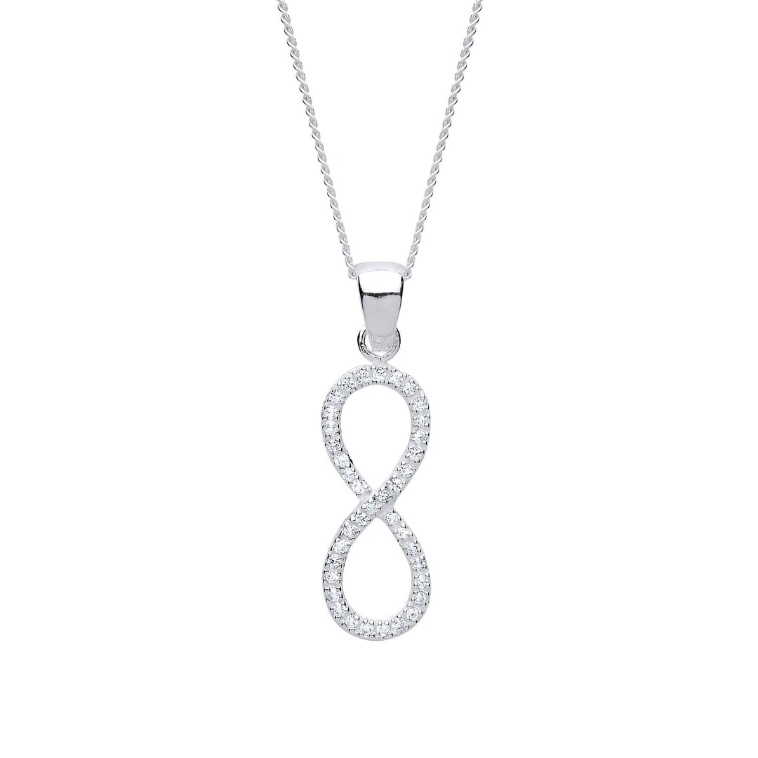 Sterling Silver Infinity Knot Symbol Diamond Simulant Pendant With 18 ...