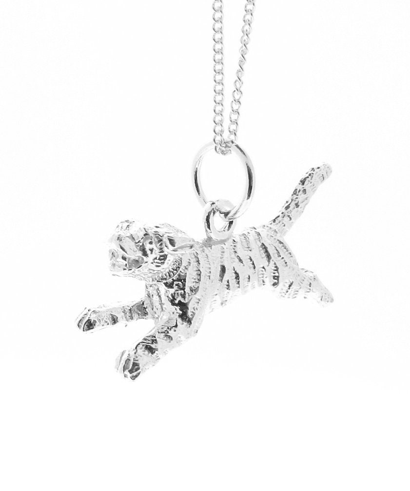 Tiger Pendant Sterling Silver With 18 Silver Chain - Etsy UK