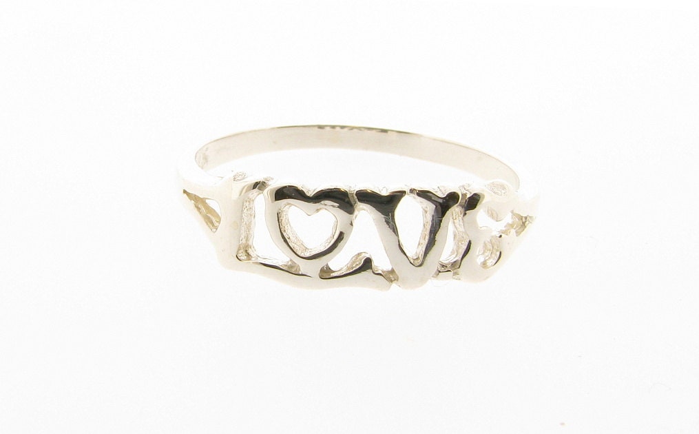 Love Word Ring Sterling Silver Script Letters UK Sizes J to R - Etsy