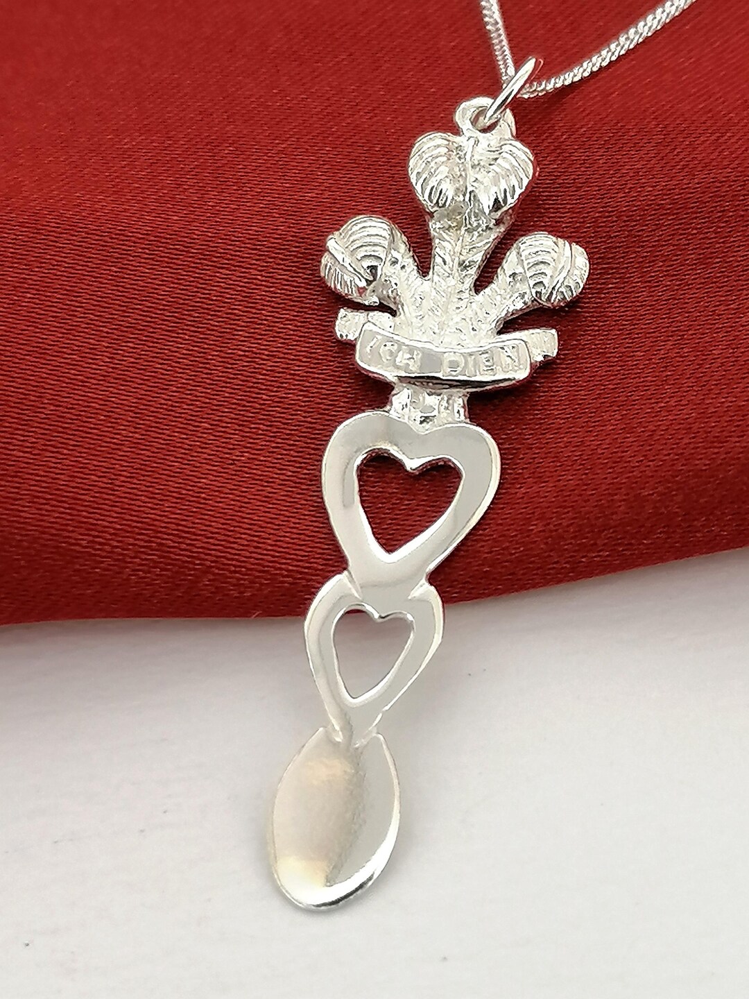 Welsh Love Spoon Double Heart Sterling Silver Pendant With 18" Silver ...