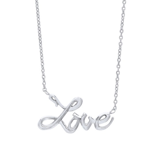 Sterling Silver Love Word Script Writing Pendant With 17 - Etsy
